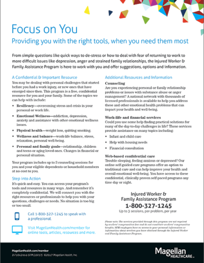 Injured Worker and Family Assistance Program flyer - SFM Mutual Insurance